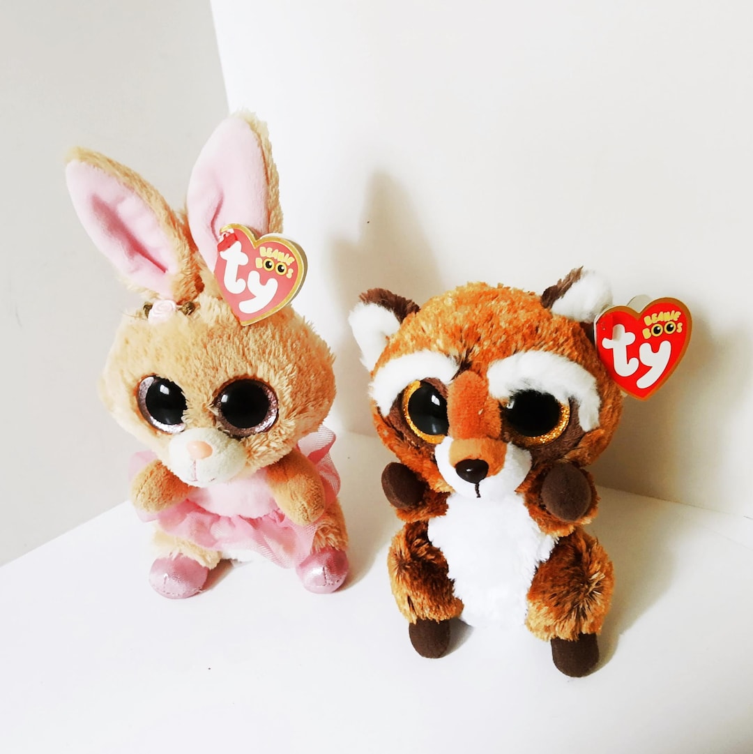 Ty Beanie Babies Twinkle Toes the Pink Rabbit and Rusty the Racoon, Two ...