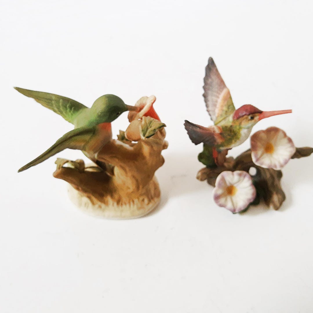 Lefton China Bisque Hummingbirds Two Figurines, Flowers and Leaves ...