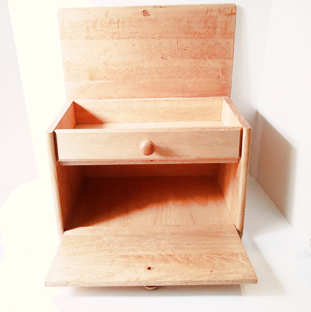Wooden Bread Box W Drop Down Door and Top Opening Pine - Etsy
