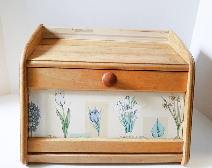 Wooden Bread Box W Drop Down Door, Desktop Organizer Country Solid Wood Cell Phone Docking ...