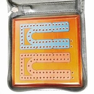 Cribbage Board Game, Zippered Travel Case, Faux Leather, Complete With ...