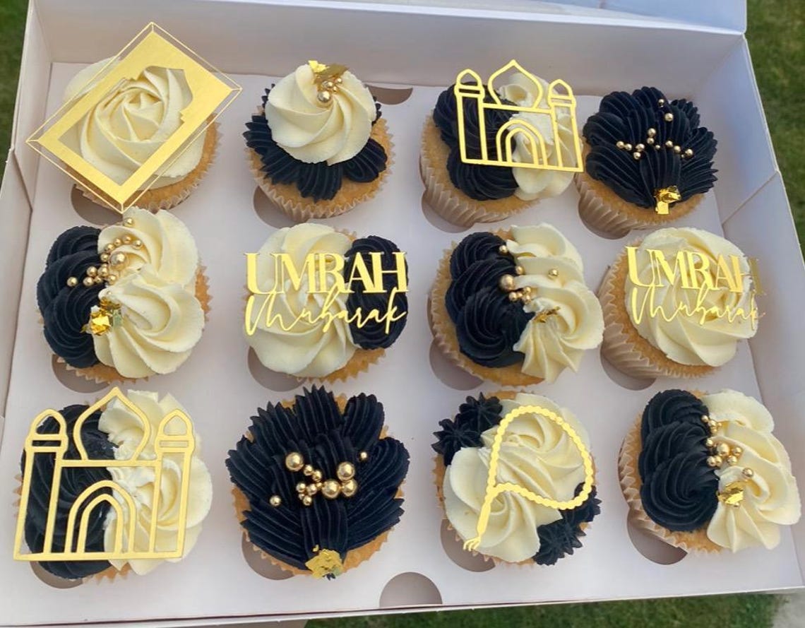 Umrah Mubarak Cupcake Toppers Masjid Tasbih Mosque Prayer Beads Cupcake