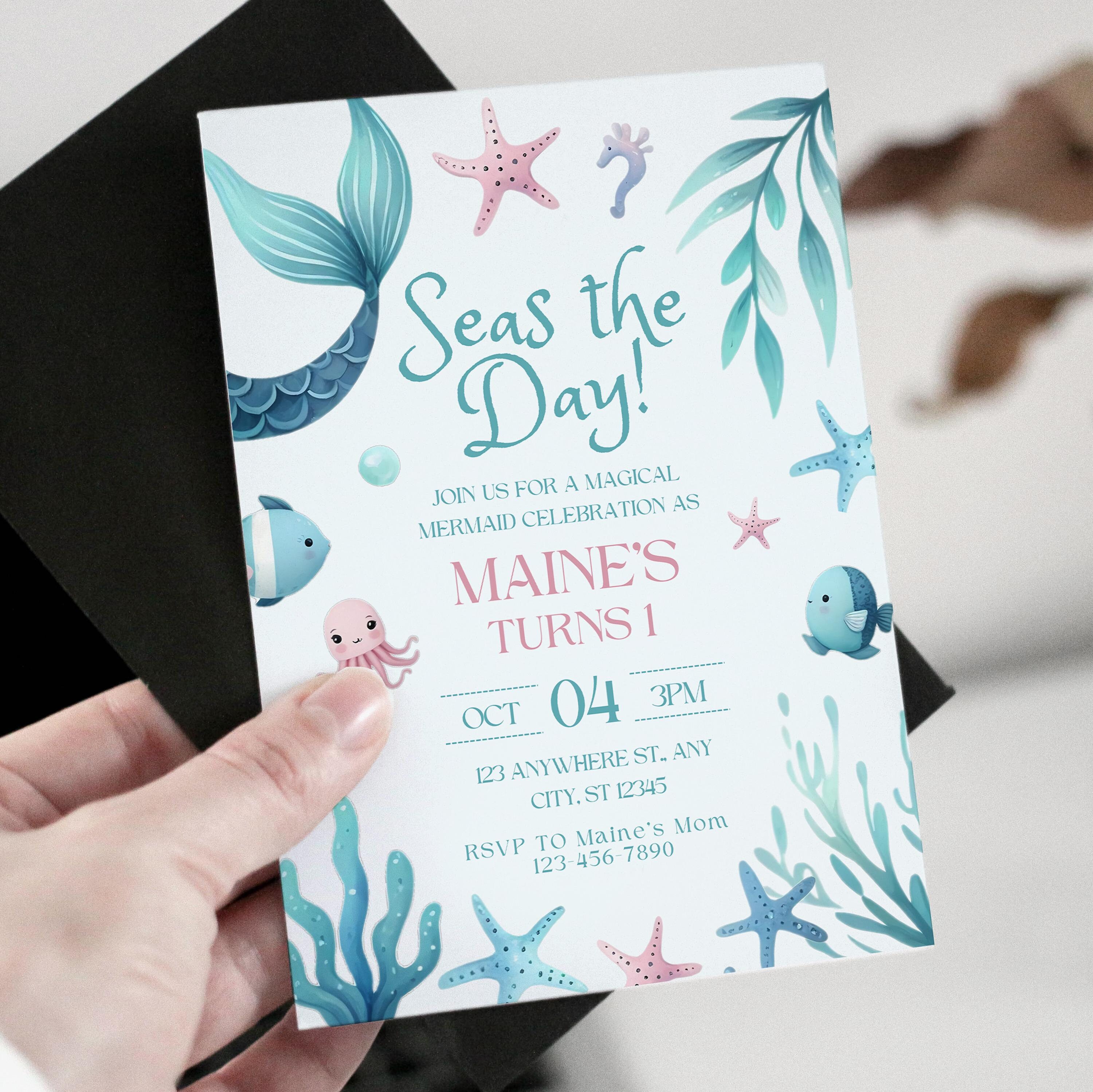Editable Mermaid Sea-themed Invitation Template Birthday Party ...