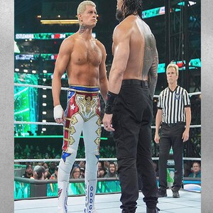 WWE Wrestlemania 40 Cody Rhodes and Roman Reigns Epic Staredown Gloss Poster Wrestlemania 40 ...