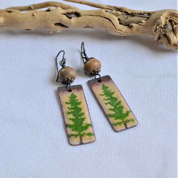 Copper Pine Tree Earrings - Etsy