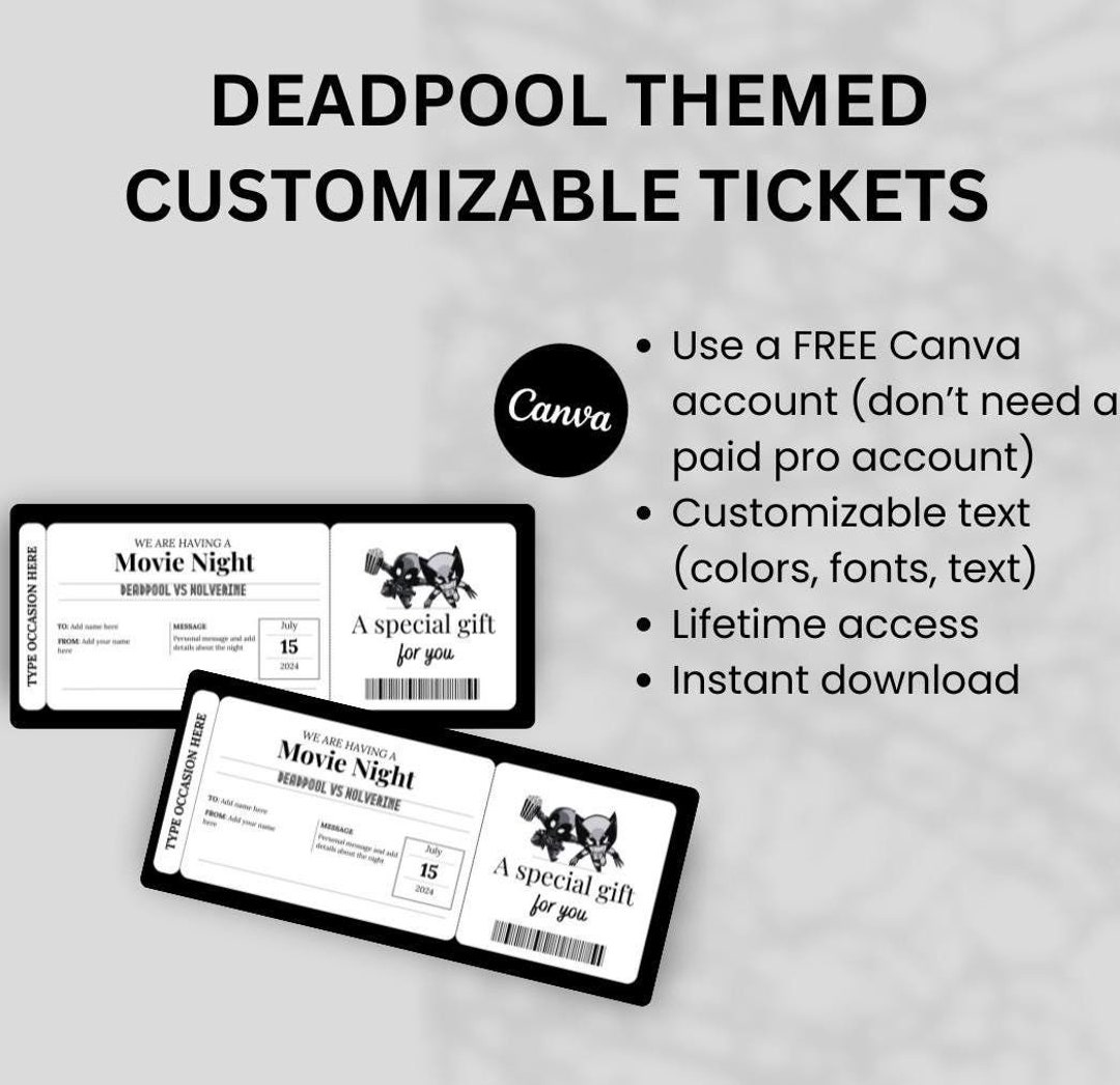 Movie Ticket for Deadpool and Wolverine Printable & Customizable - Etsy