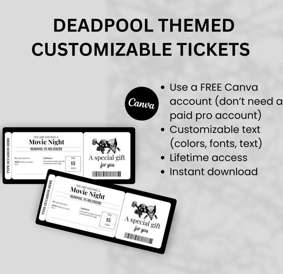 Movie Ticket for Deadpool and Wolverine Printable & Customizable - Etsy