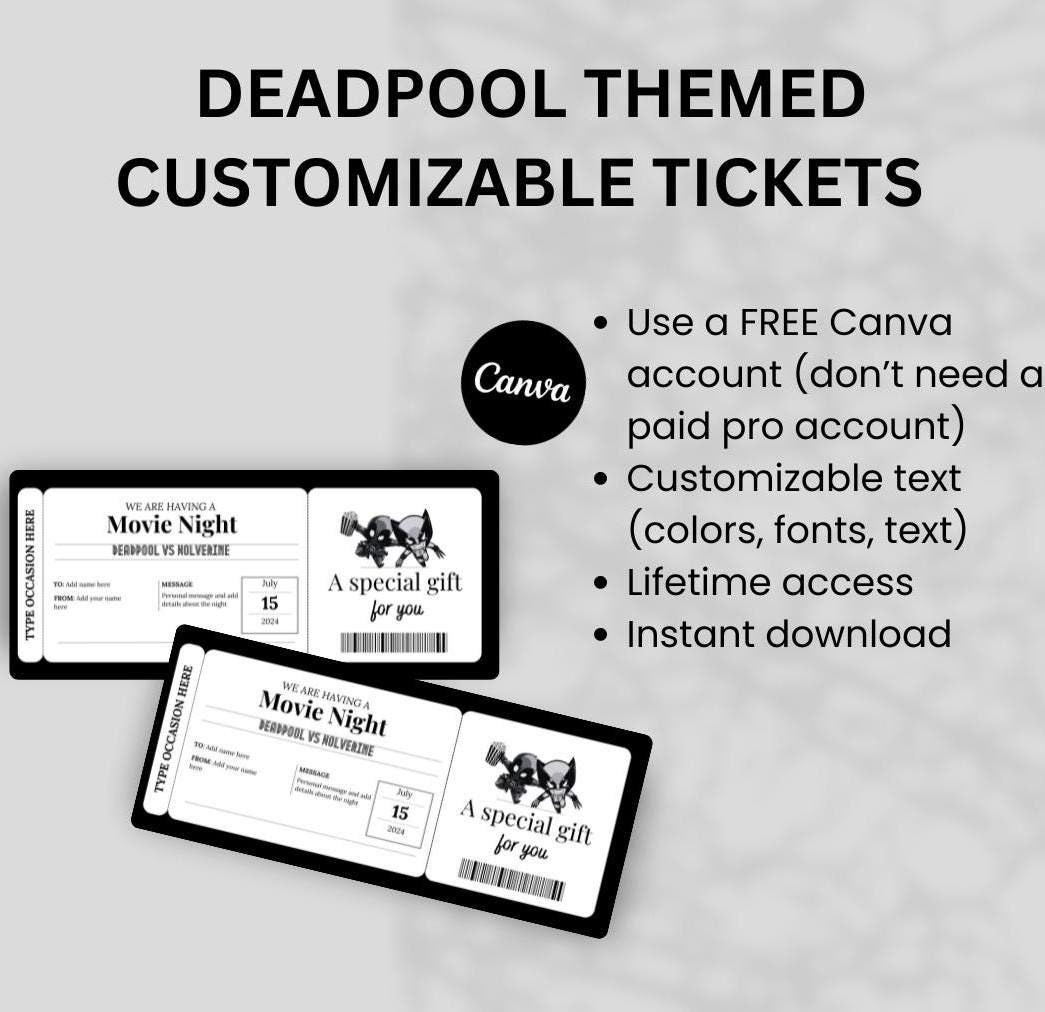 Movie Ticket for Deadpool and Wolverine Printable & Customizable - Etsy