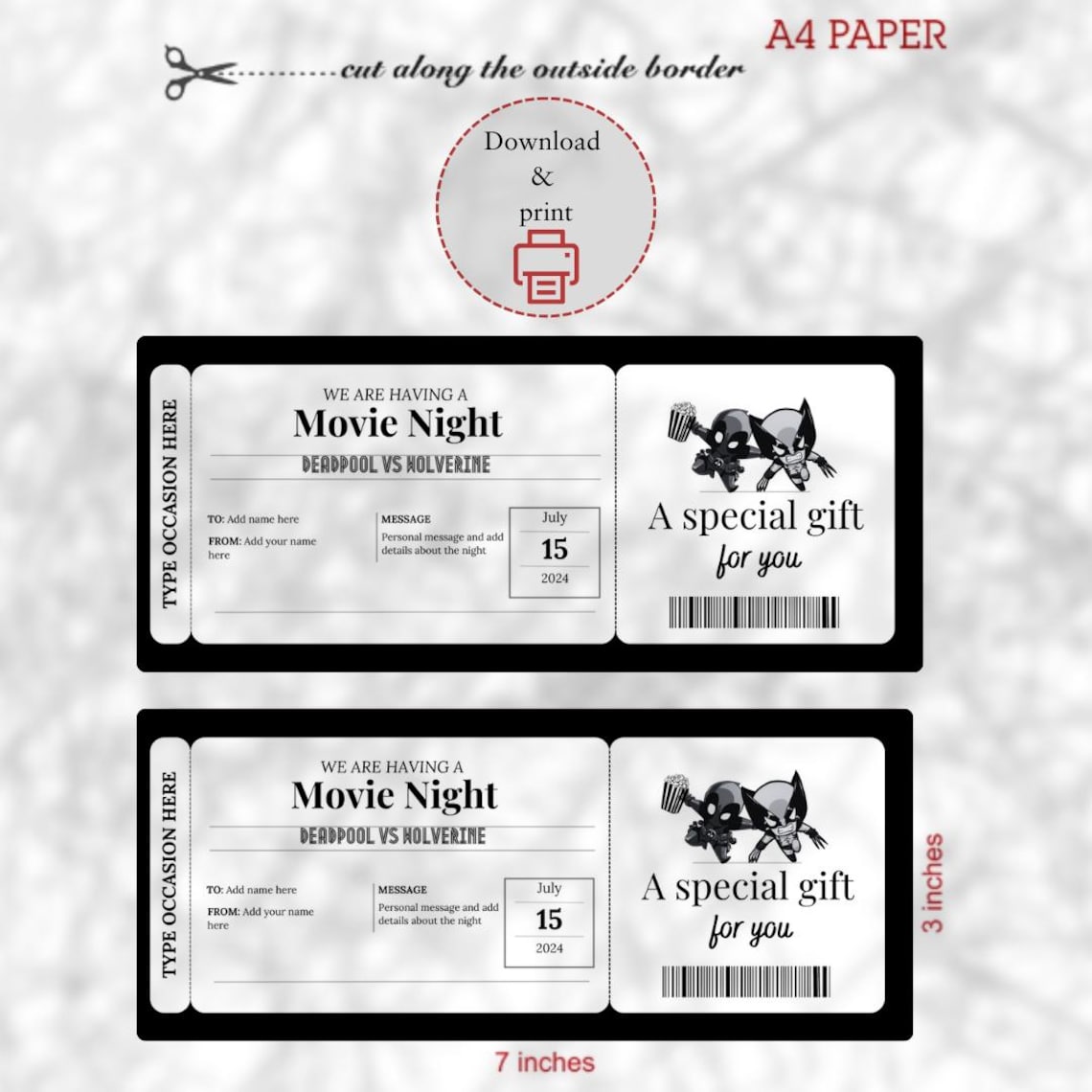 Movie Ticket for Deadpool and Wolverine Printable & Customizable - Etsy