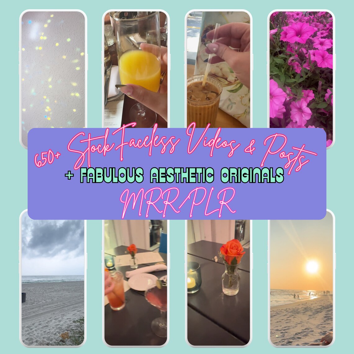 650 + Pink Beachy Aesthetic Faceless Reels Instagram Tiktok PLR & MRR ...