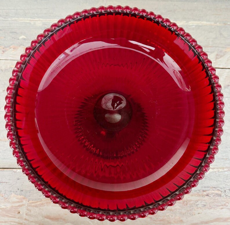 Vintage Large Ruby Red Bowl / Vintage 1960s Press Glass Bowl on Foot ...