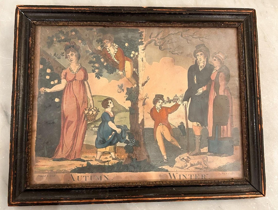 Antique Picture From P&P Gally With Hand Collaged Print 1800 Autumn and ...