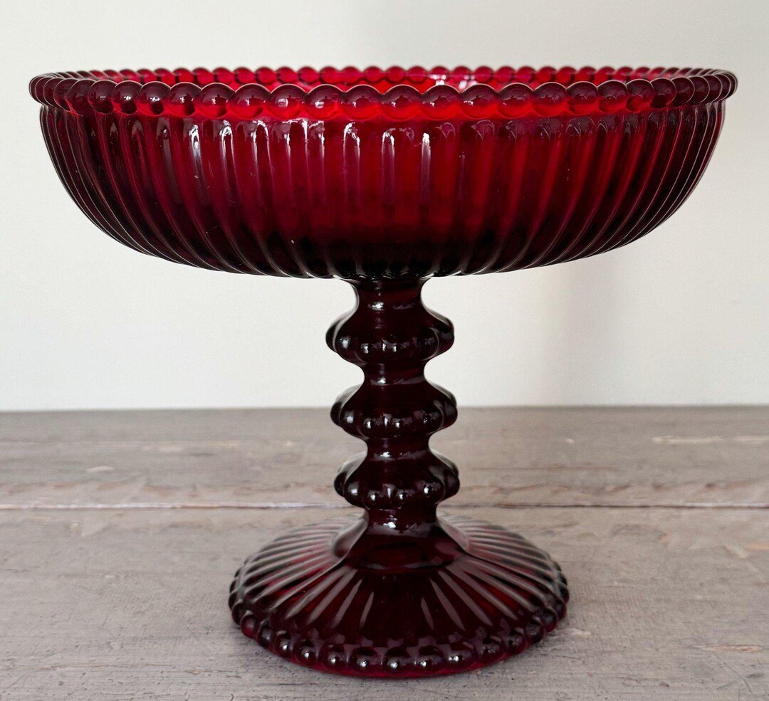 Vintage Large Ruby Red Bowl / Vintage 1960s Press Glass Bowl on Foot ...
