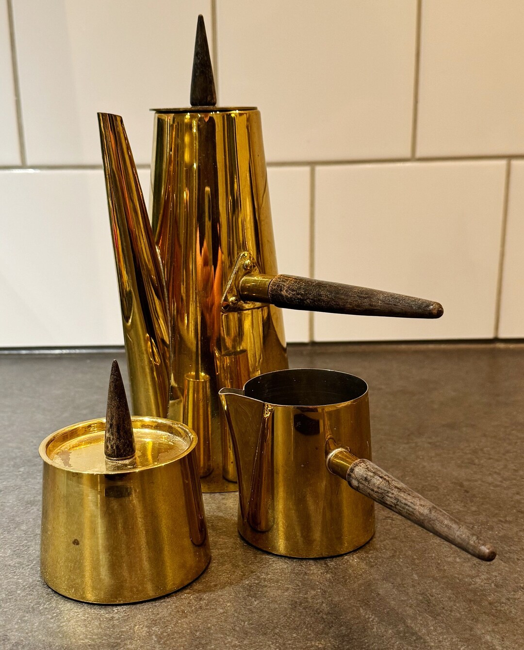 Vintage Mid-century Brass Set Coffe Pot, Creamer and Sugar Bowl - Etsy