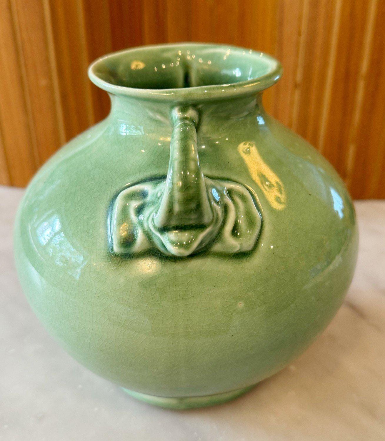 Red Wing Art Pottery Vase Green Elephants - Etsy
