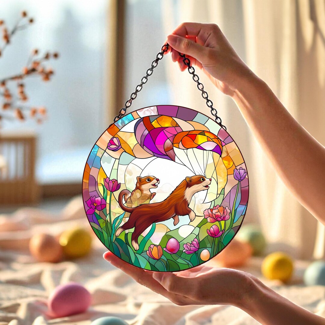 Otter Suncatcher Window Art With Floral Nature Details, Stained Glass ...