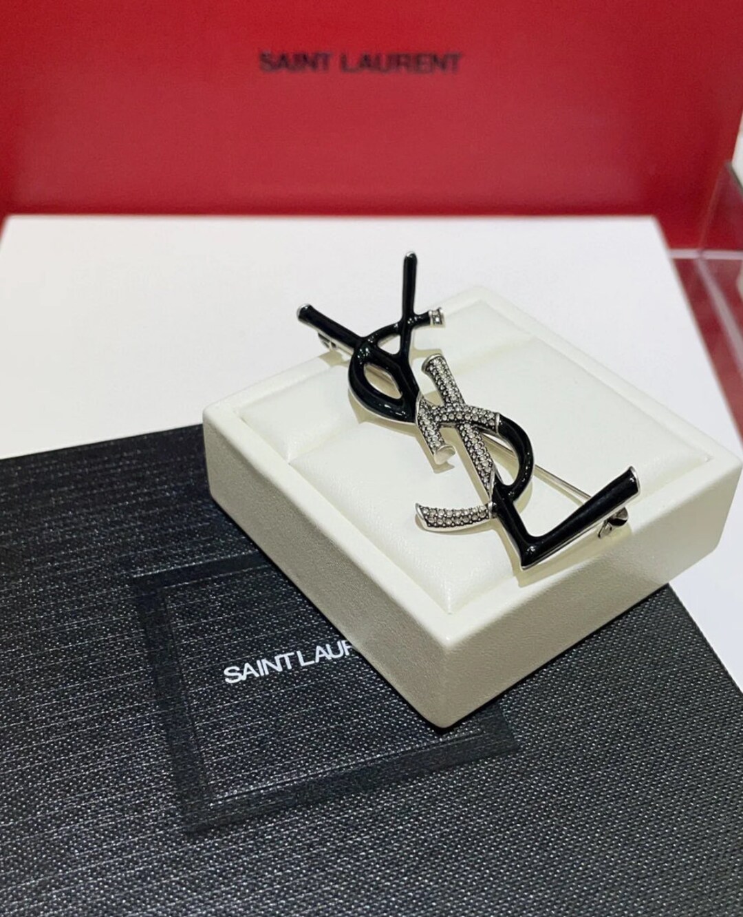 Vintage Yves Saint Laurent Brooch Silver and Black - Etsy