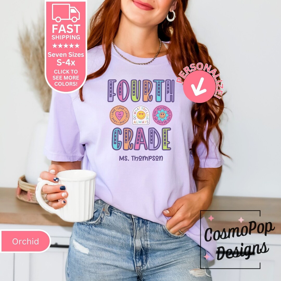 Custom Fourth Grade Teacher Name Shirt, 4th Grade Teacher Shirt ...