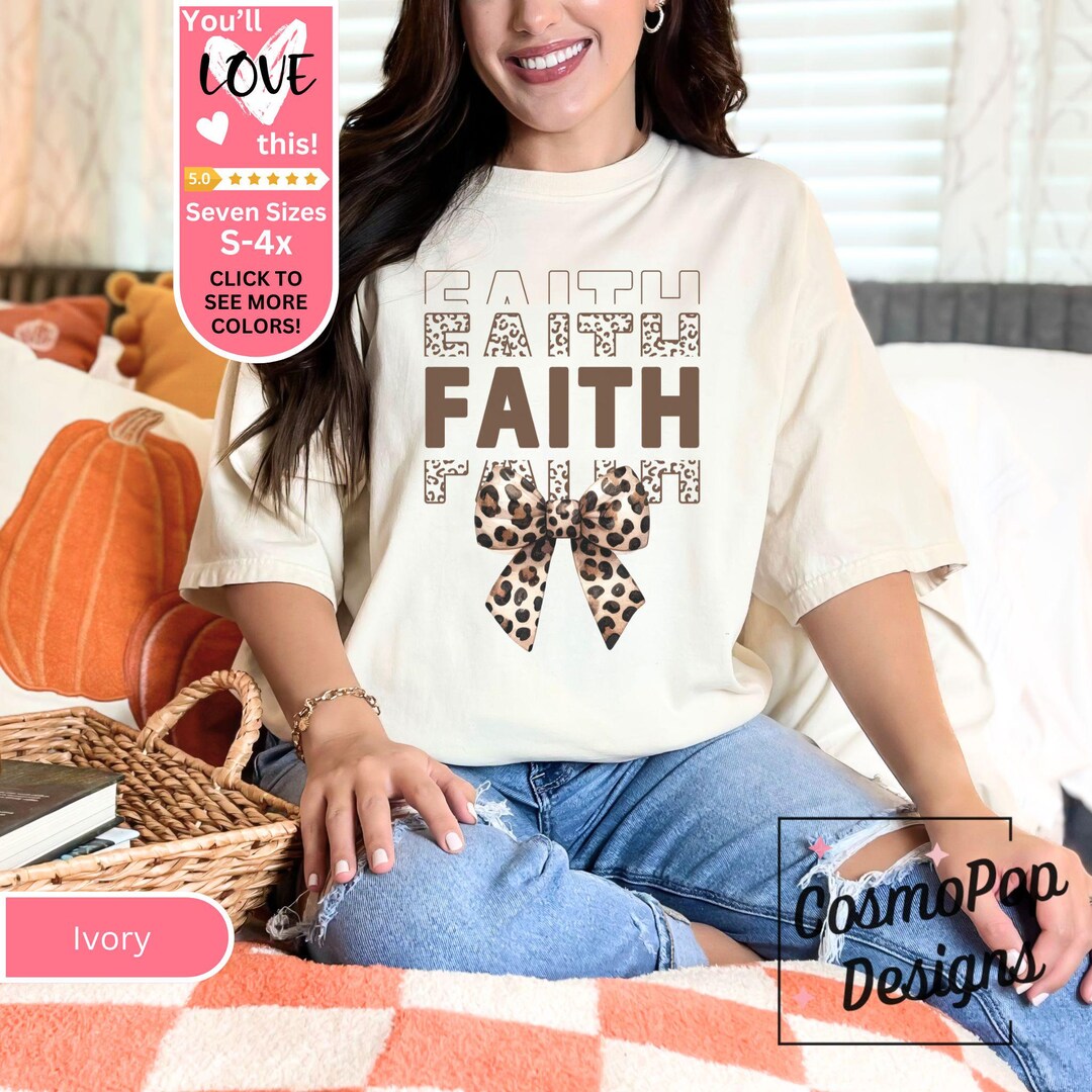 Faith Leopard Bow Shirt, Christian Shirt, Inspirational Womans Tshirt ...