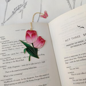 Pink Tulip Metal Bookmark With Butterfly Charm, Elegant Floral Design ...