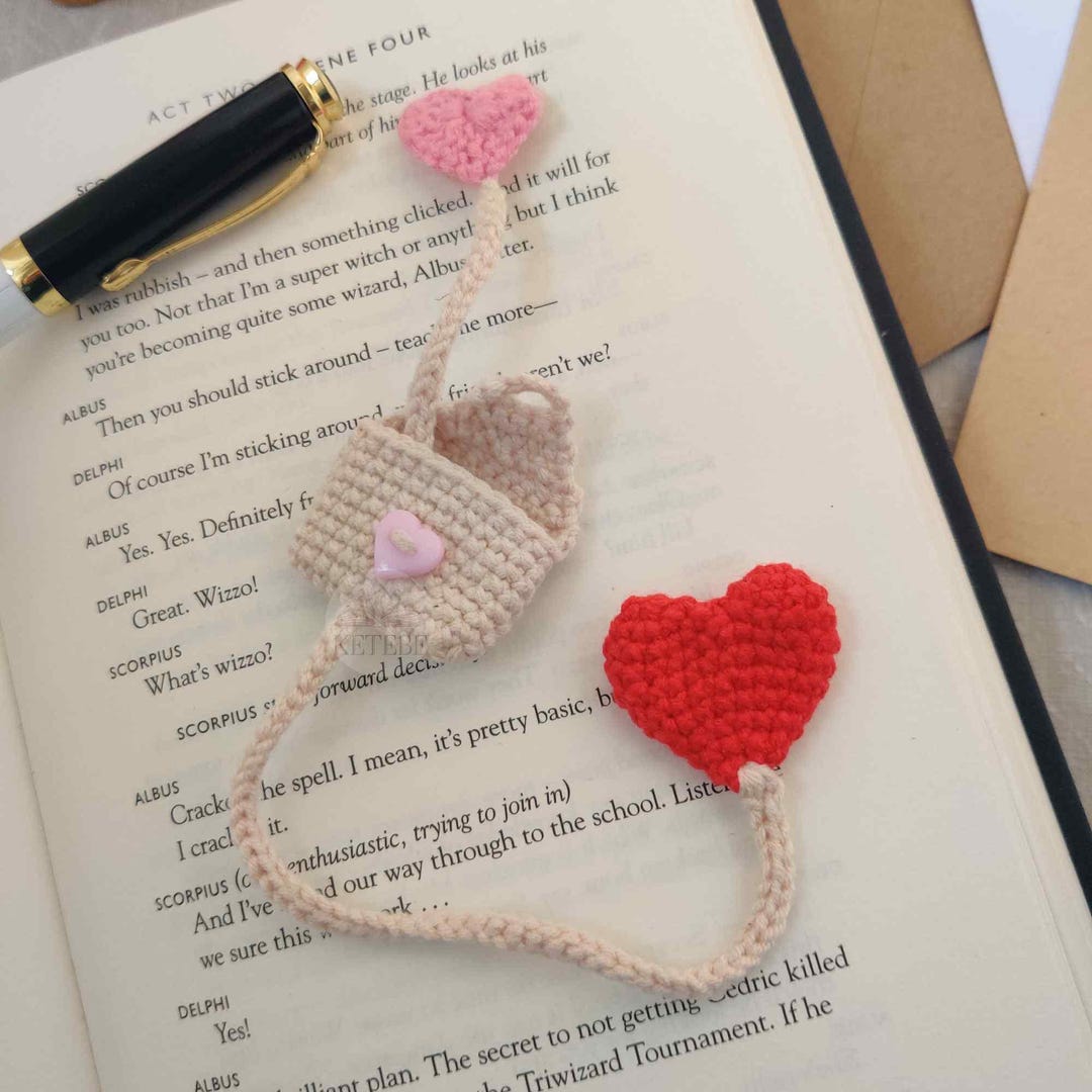 Handmade Crochet Heart & Secret Envelope Bookmark, Hidden Heart ...
