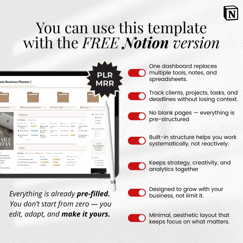 Digital Business Planner Notion Tracker | Ultimate All-in-one Online ...