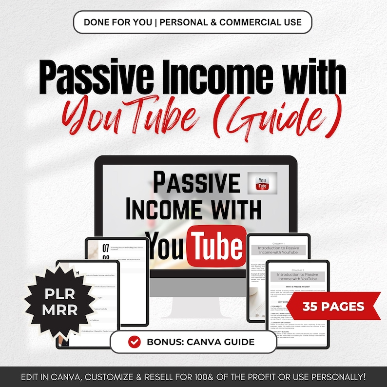 Passive Income With Youtube Guide | DFY Digital Product Master Resell Rights, Digital Marketing ...