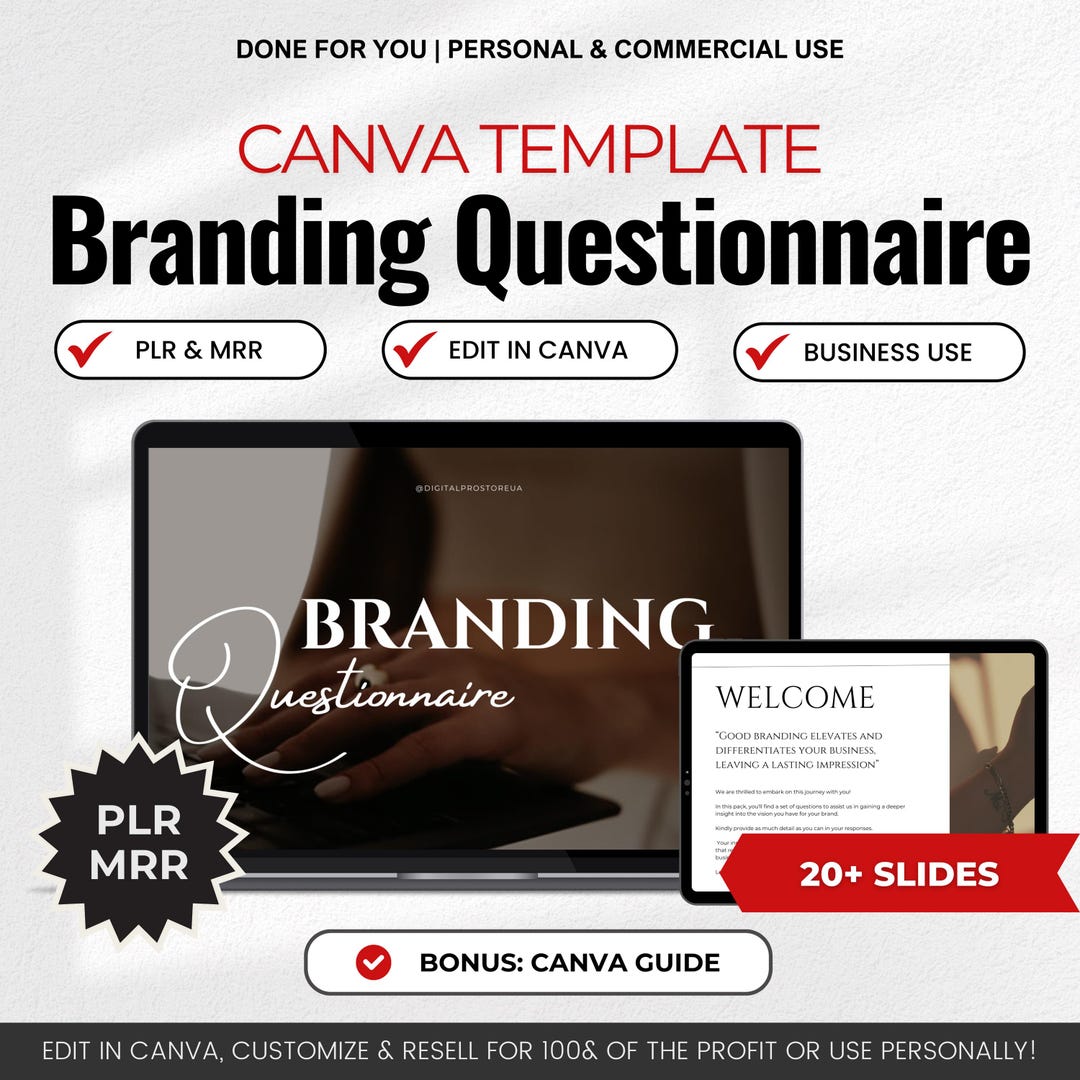 Branding Questionnaire Template, Canva Editable Brand Strategy, PLR MRR ...