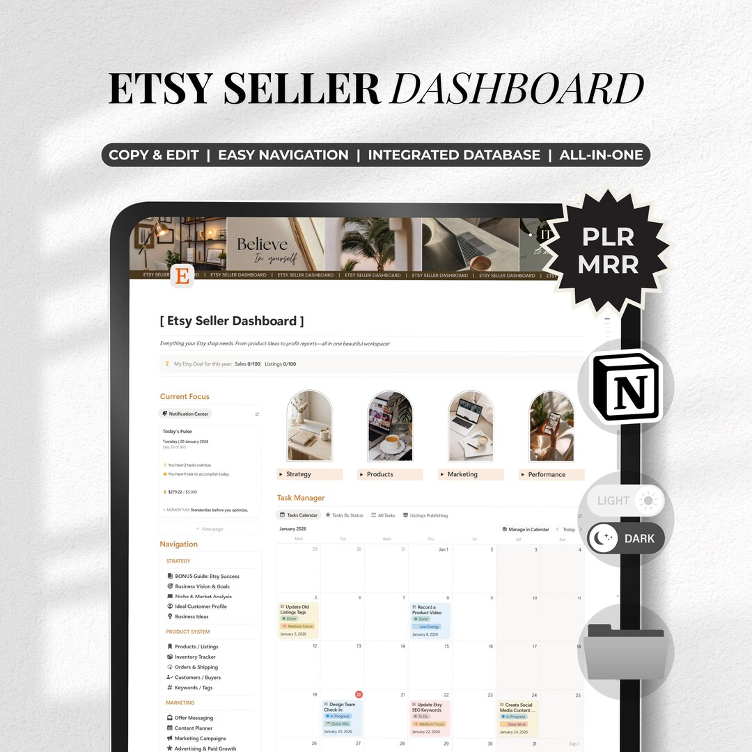 Etsy Seller Template Notion, Online Digital Product Shop Dashboard ...