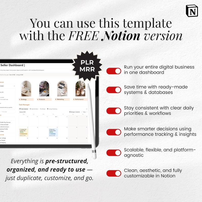 Etsy Seller Template Notion, Online Digital Product Shop Dashboard ...