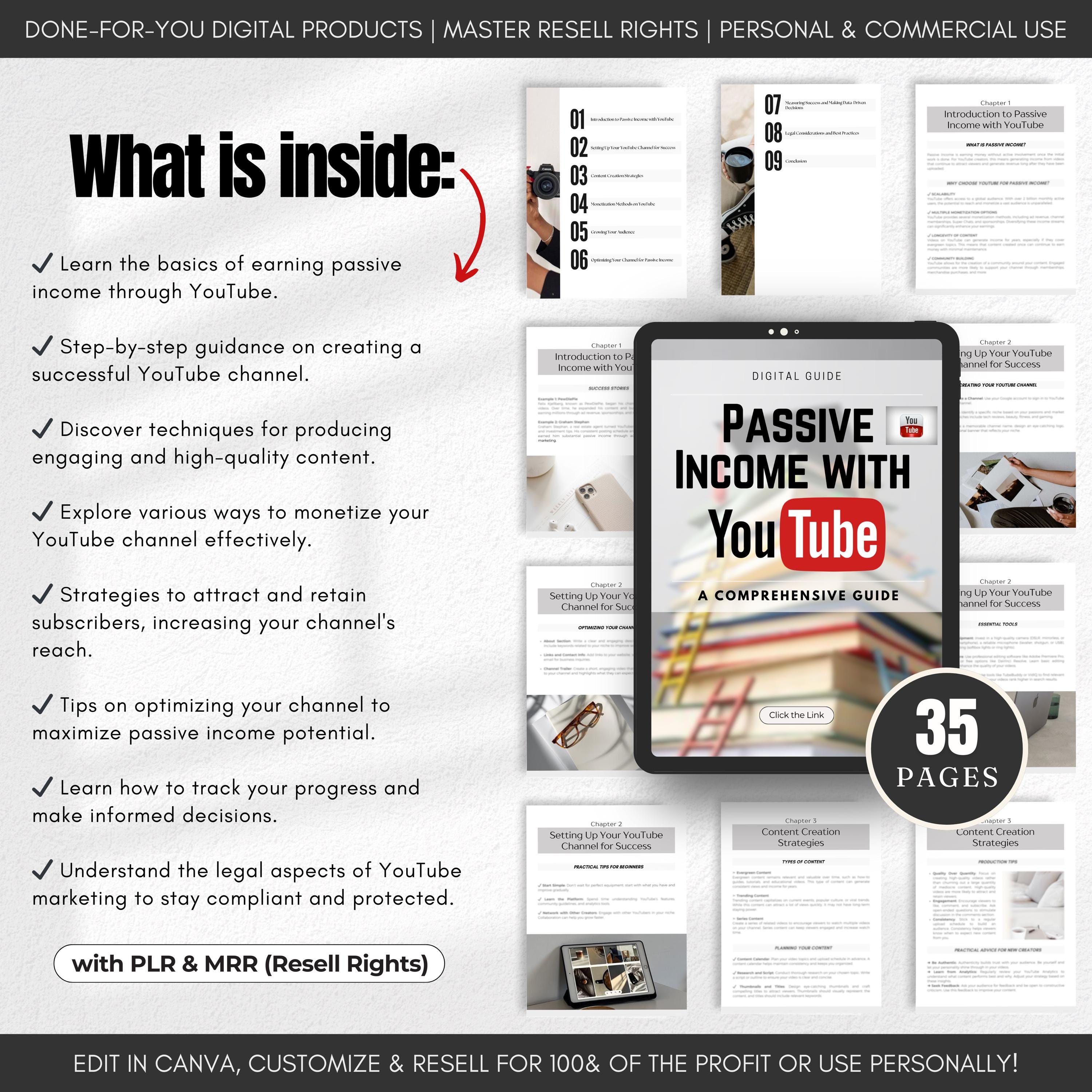 Passive Income With Youtube Guide | DFY Digital Product Master Resell ...