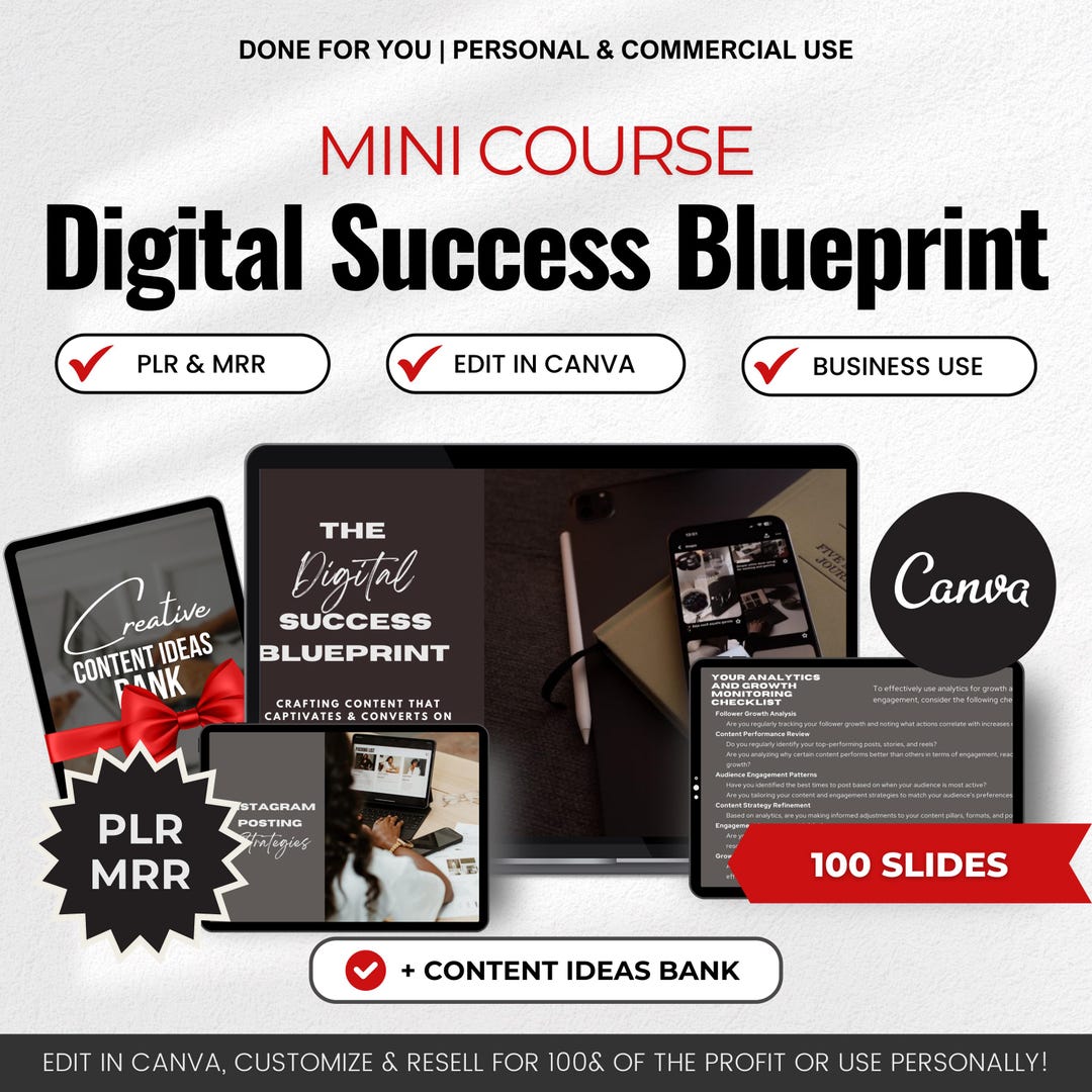 The Digital Success Blueprint Digital Marketing Audio/video Mini-course Canva Editable PLR MRR ...