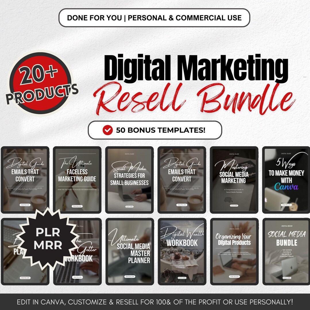 Digital Marketing Resell Bundle 20+ Products Guides Ebooks Editable ...