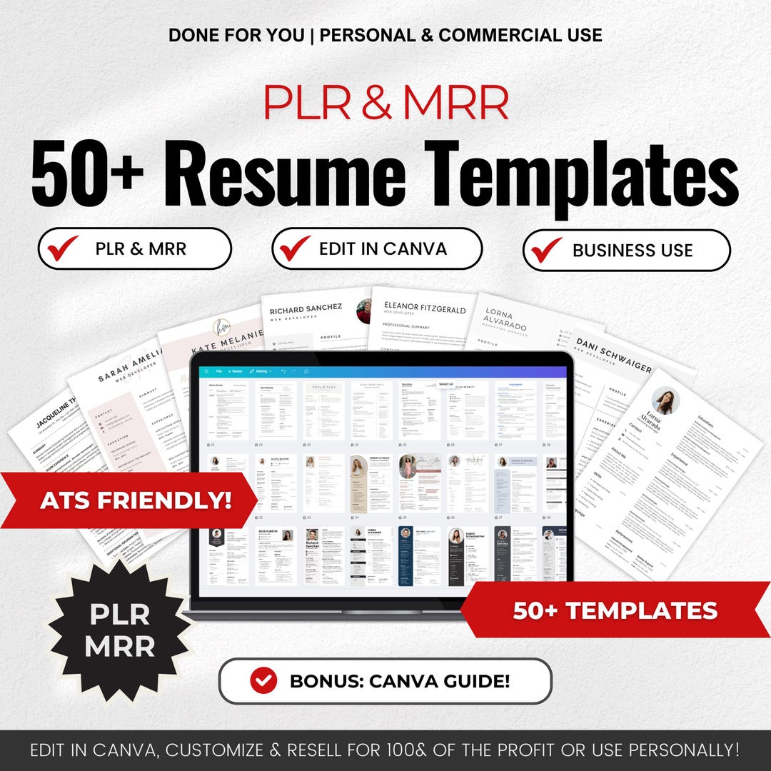 50+ CV Resume 2025 Templates Bundle, Editable Canva Templates Plr Mrr ...