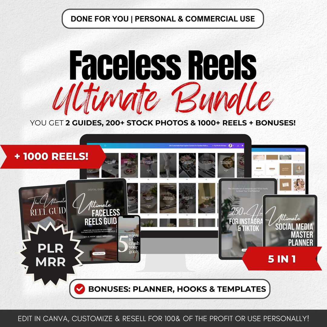 Ultimate Faceless Reels Bundle, Reel Videos Editable Canva PLR MRR ...