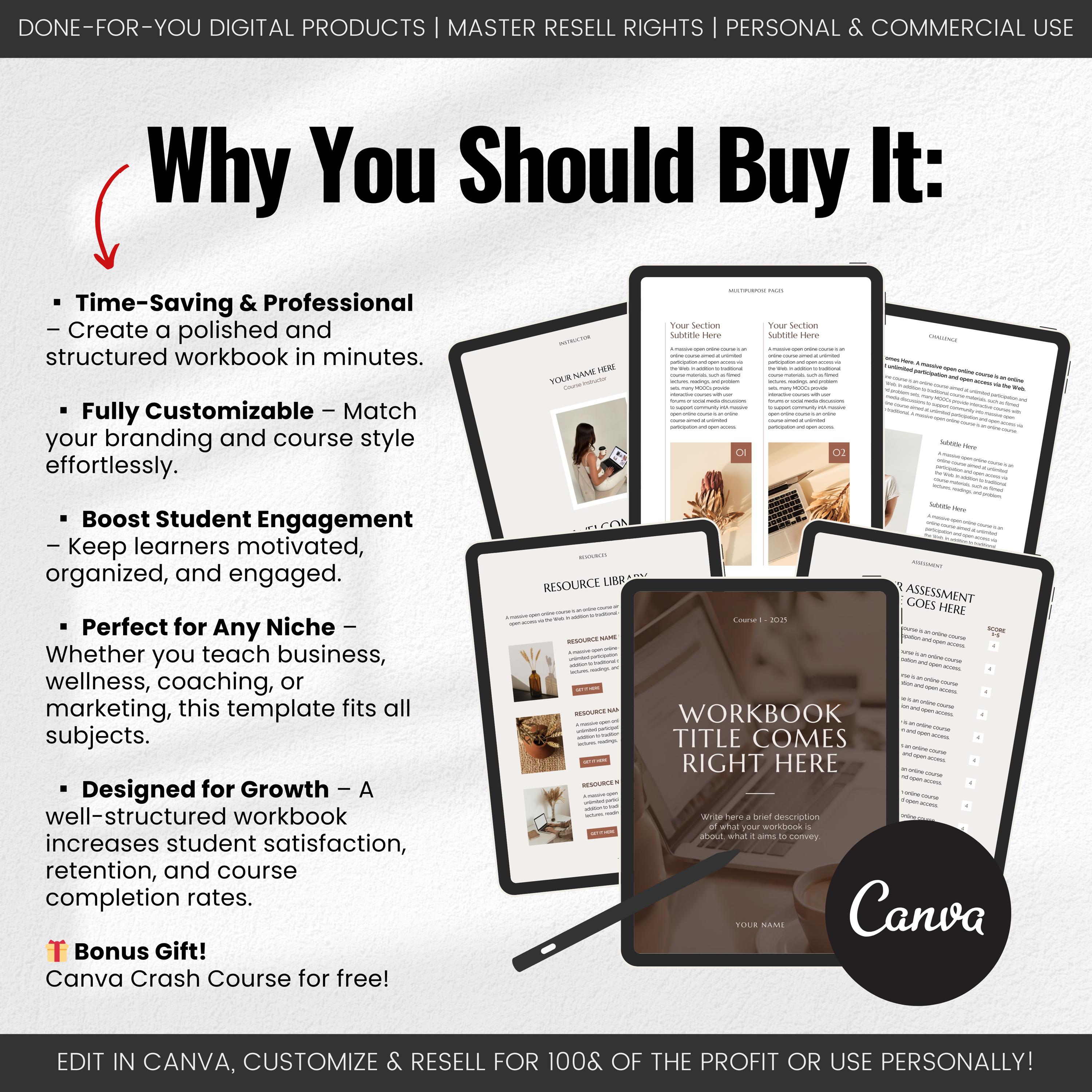 Online Course Workbook Template, Canva PLR MRR Template | Course ...