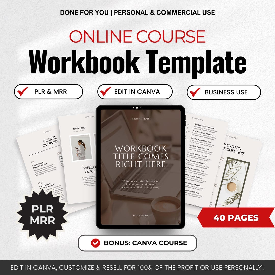 Online Course Workbook Template, Canva PLR MRR Template | Course ...