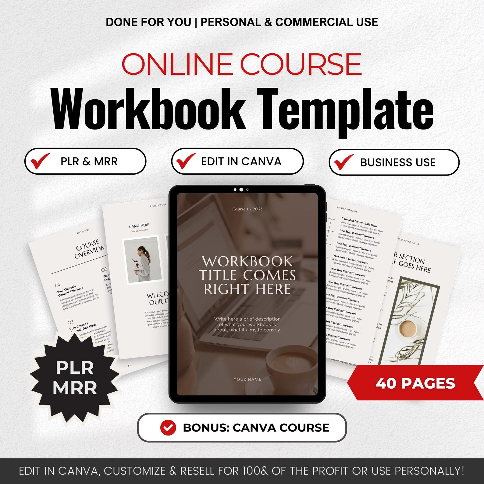 Online Course Workbook Template, Canva PLR MRR Template | Course ...