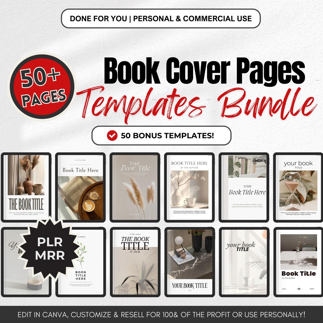 50 Editable Canva Book Cover Page Templates, Mock up Covers, Digital ...