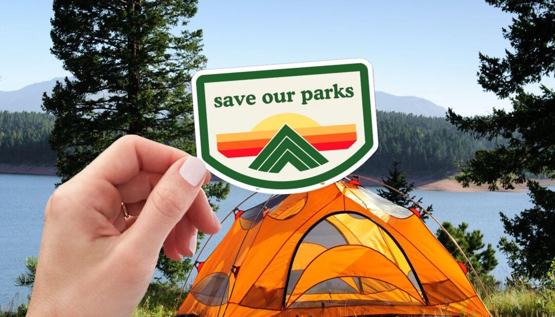Save Our Parks Sticker | Kiss-cut Vinyl Decal, Retro Sunset Mountain - Etsy