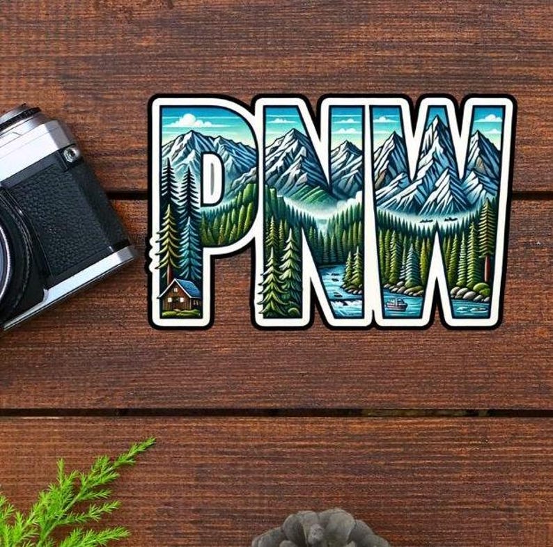 PNW Love Vinyl Sticker, Pacific Northwest, Rustic Nature Design for ...