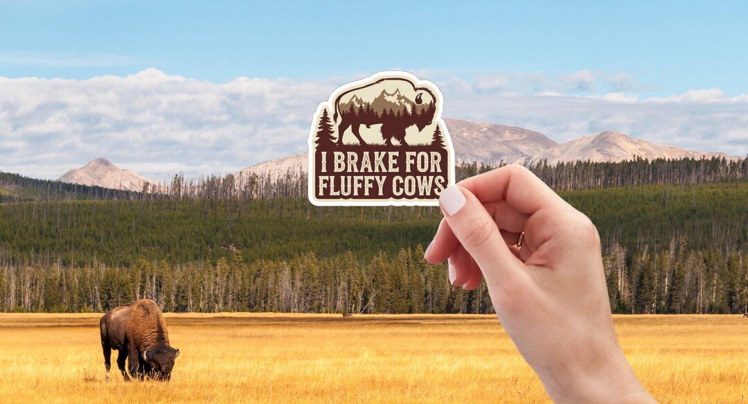 American Buffalo Vinyl Sticker, Cute Break for Fluffy Cows Design ...