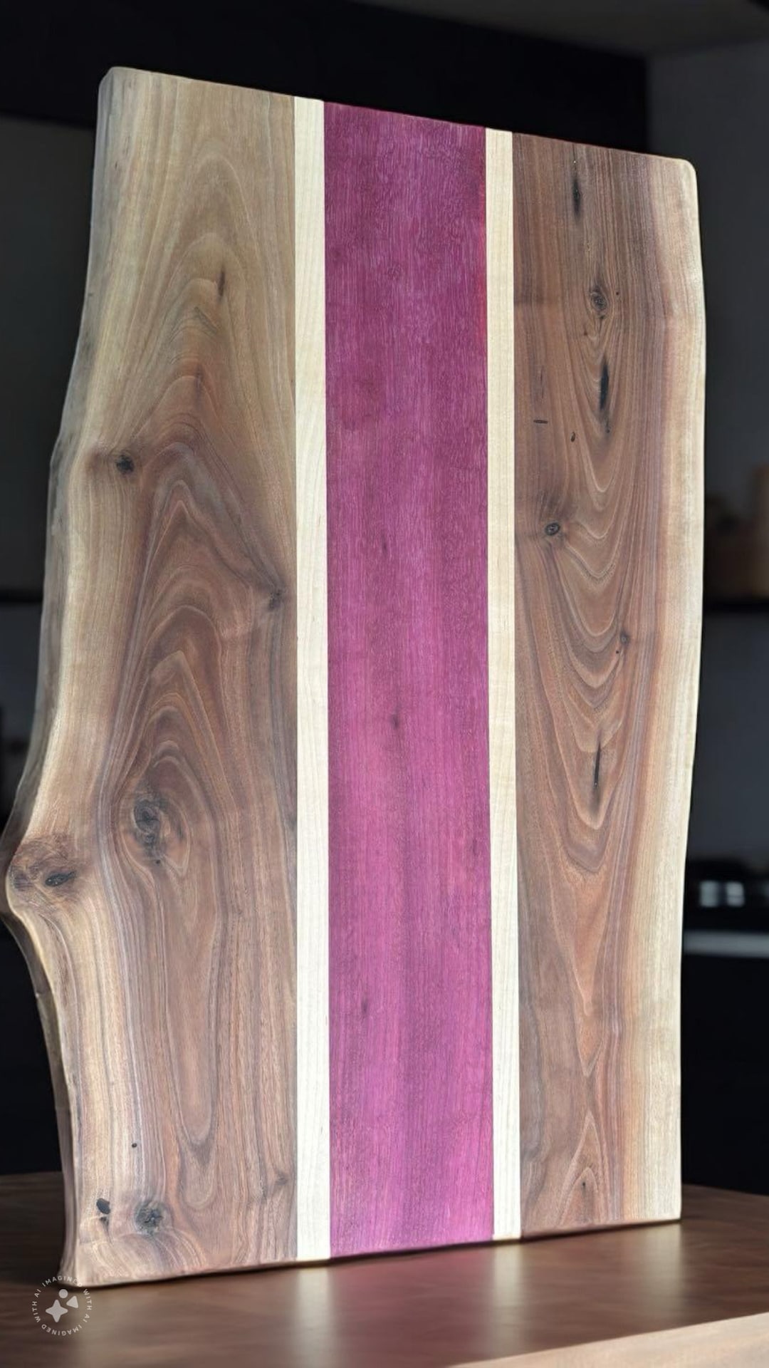 Custom Purple Heart, Walnut, and Maple Live Edge Cutting Board With ...