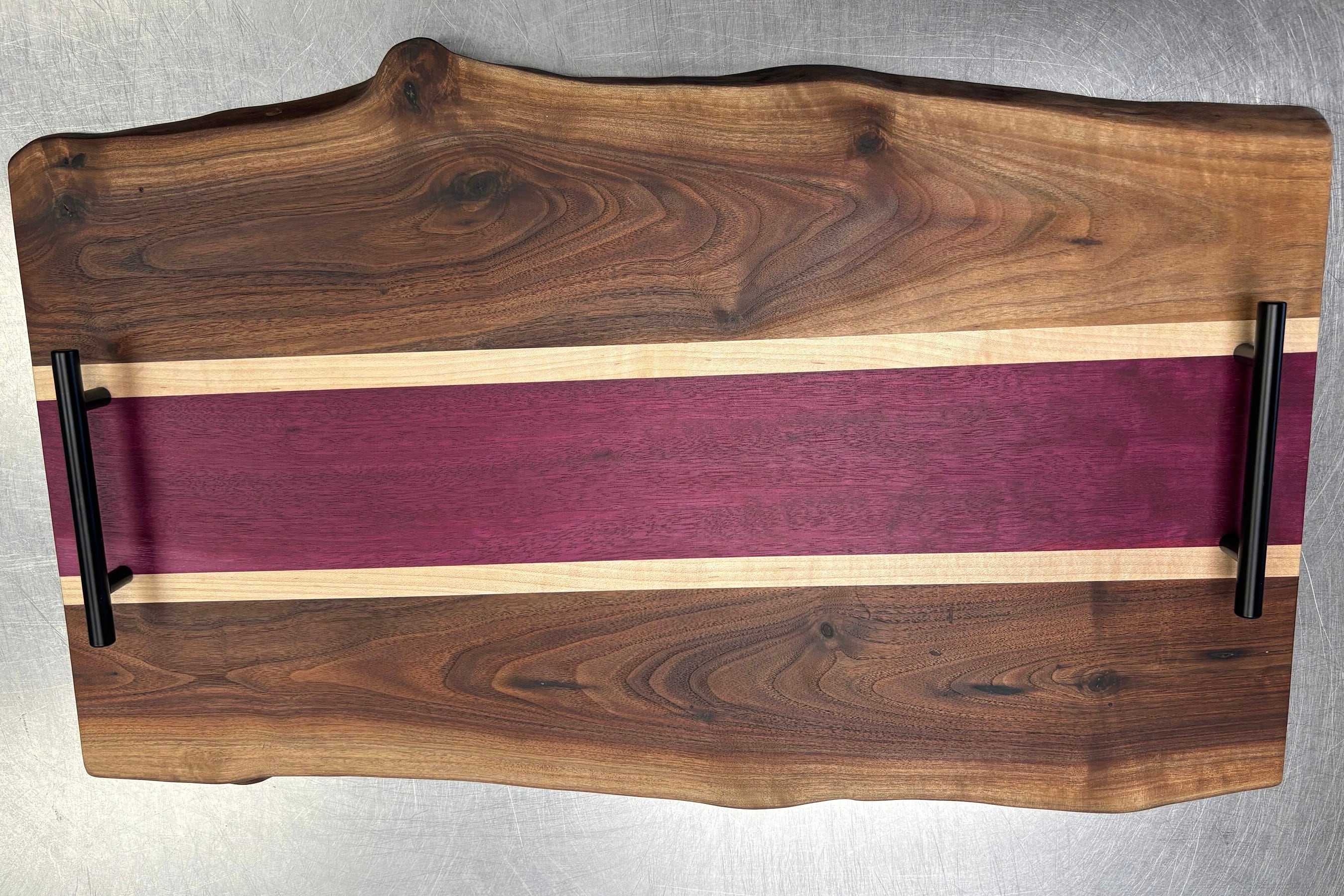 Custom Purple Heart, Walnut, and Maple Live Edge Cutting Board With ...