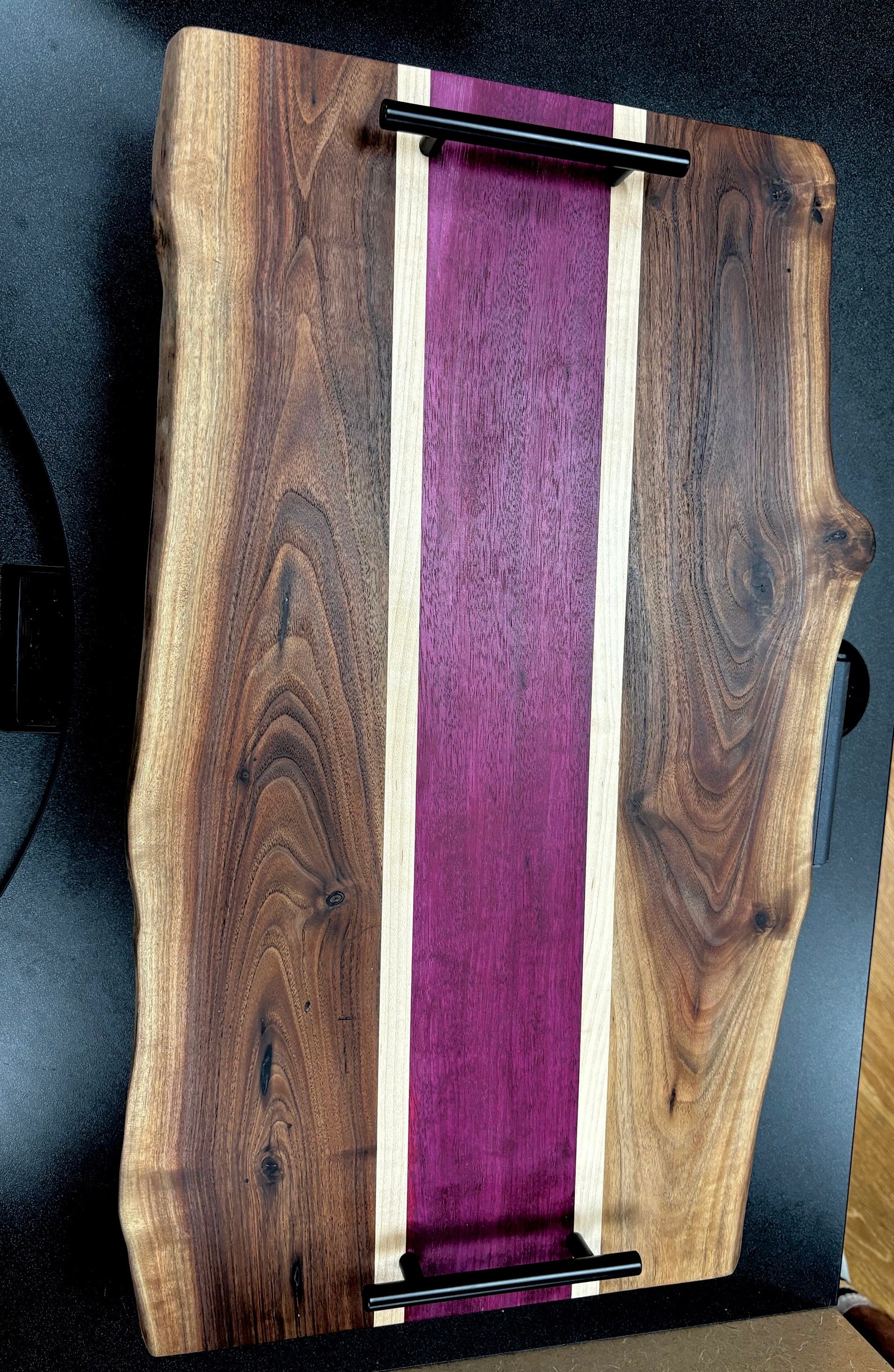 Custom Purple Heart, Walnut, and Maple Live Edge Cutting Board With ...