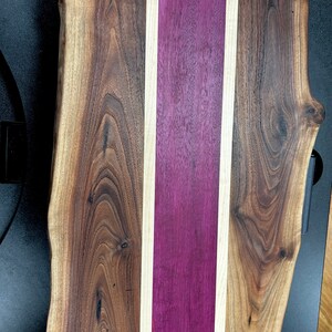 Custom Purple Heart, Walnut, and Maple Live Edge Cutting Board With ...