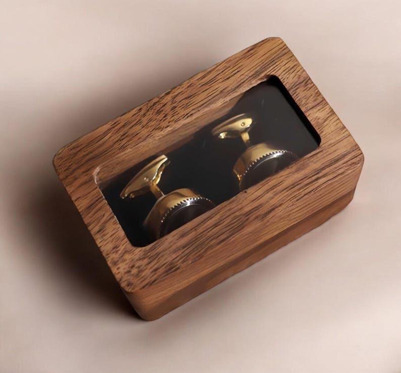 Customizable Wooden Cufflink Box With Glass Lid, Personalized Engraved ...