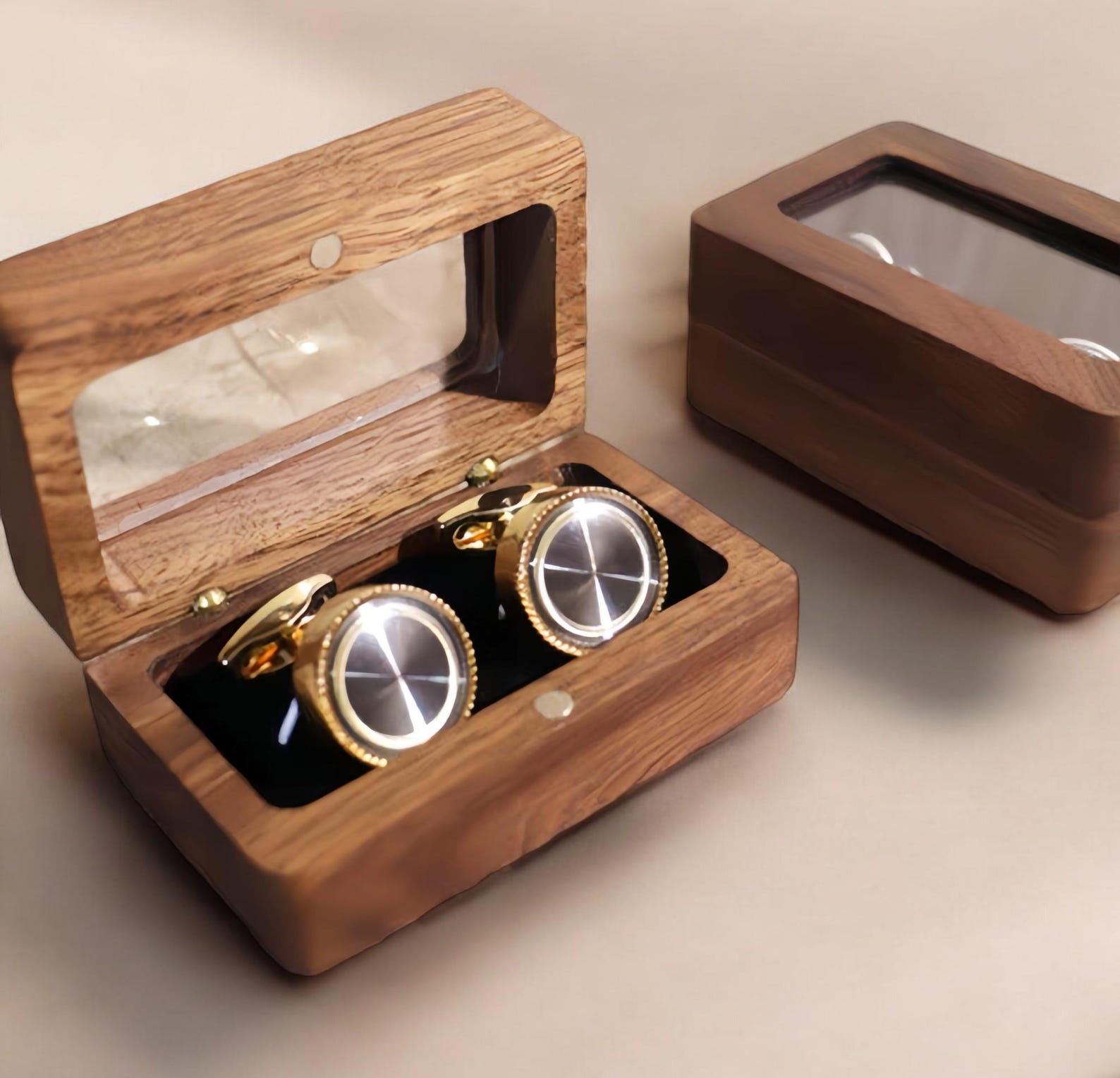 Customizable Wooden Cufflink Box With Glass Lid, Personalized Engraved ...