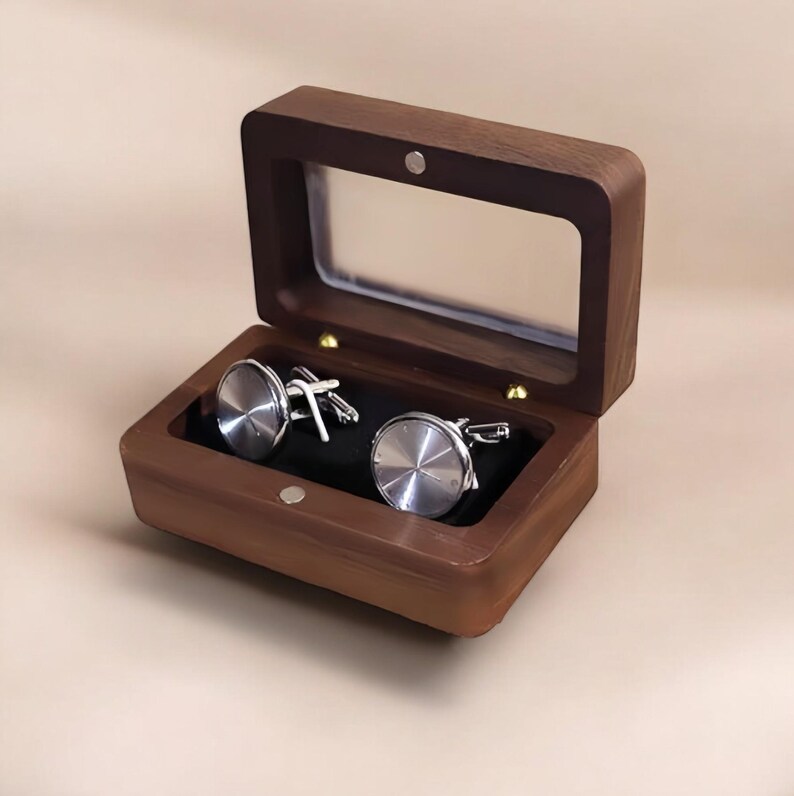 Customizable Wooden Cufflink Box With Glass Lid, Personalized Engraved ...