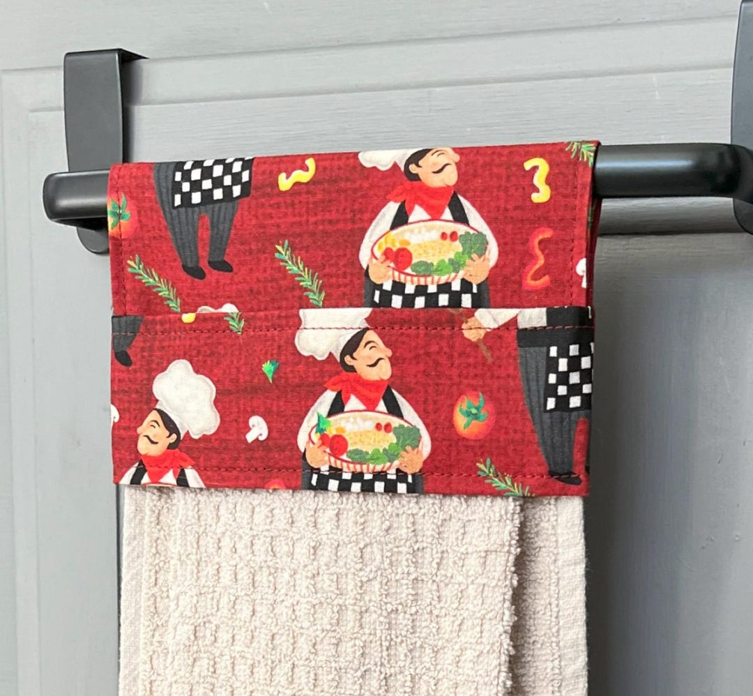 Fat Chef on Red, Kitchen Towel, Beige Towel, Hanging Towel, Novelty ...